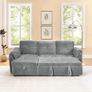 corduroy tufted upholstered left facing sleeper sectional sofa, l-shaped pull out sleep couch bed modular convertible sofabed with right storage chaise and pillow-top armrests for living room