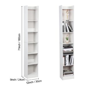 Generic 71 Inches Tall Narrow Bookshelf, Slim Bookshelf, Corner Bookshelf 6 Tier Cube Display Shelf Storage Organizer for Small Space for Bedroom, Living Room, Office, Study Room (White), 14084982