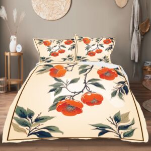 diuudi orange flowers duvet cover twin size light yellow 3d printed duvet cover set orange blossom green leaves comforter cover cozy quilt cover with 2 pillowcases