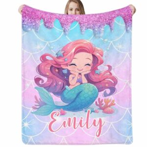 jaydouble custom blankets with name for children, personalized gifts black mermaid throw blanket for boys girls