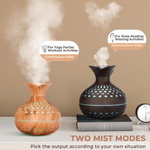 Portable Mini Humidifier, 300ml Small Humidifiers Wooden Vase Flower Aroma Diffuser, Quiet Cool Mist Humidification for Baby Bedroom Travel Office, USB Powered, Colorful Light, Darkwood