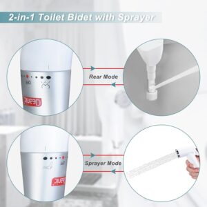 DEANIC 2-in-1 Bidet Attachment with Handheld Bath Bidet Sprayer, Ultra-Slim Adjustable Water Pressure Nozzle, Cold Water Non Electric Hand Sprayer for Toilet Seat (White， 2 Pack)