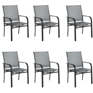 crownland outdoor wrought iron dining chairs set of 6, patio textilene dining chair with high backrest, metal frame furniture chairs with armrests for yard, deck, backyard, lawn, poolside (grey)