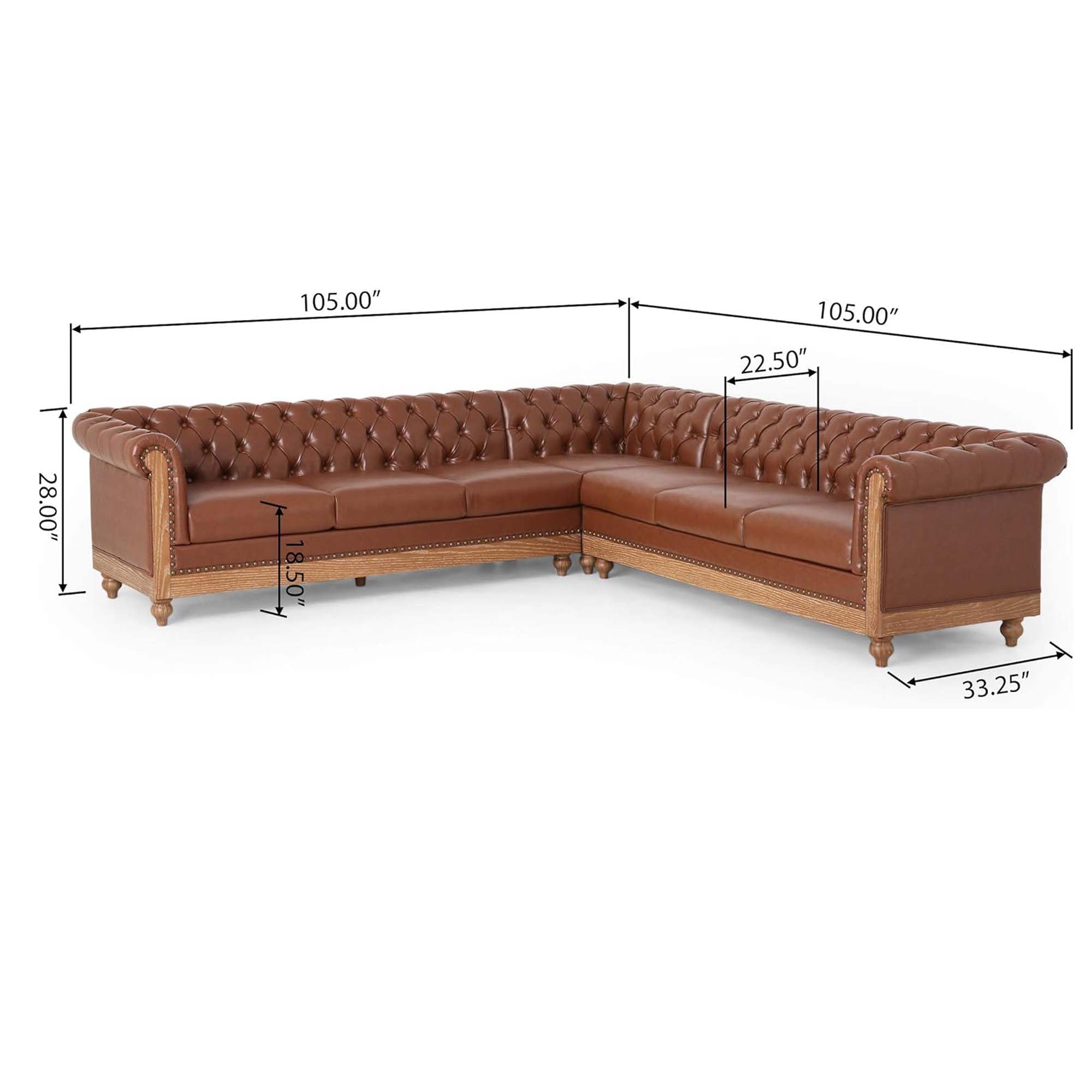 Acosure 6 Seat Sectional L Shaped Leather Sofa with Solid Wood Legs,Modular Couches with Tufted Backrest and Metal Rivets,for Living Room,Apartment,Light Brown