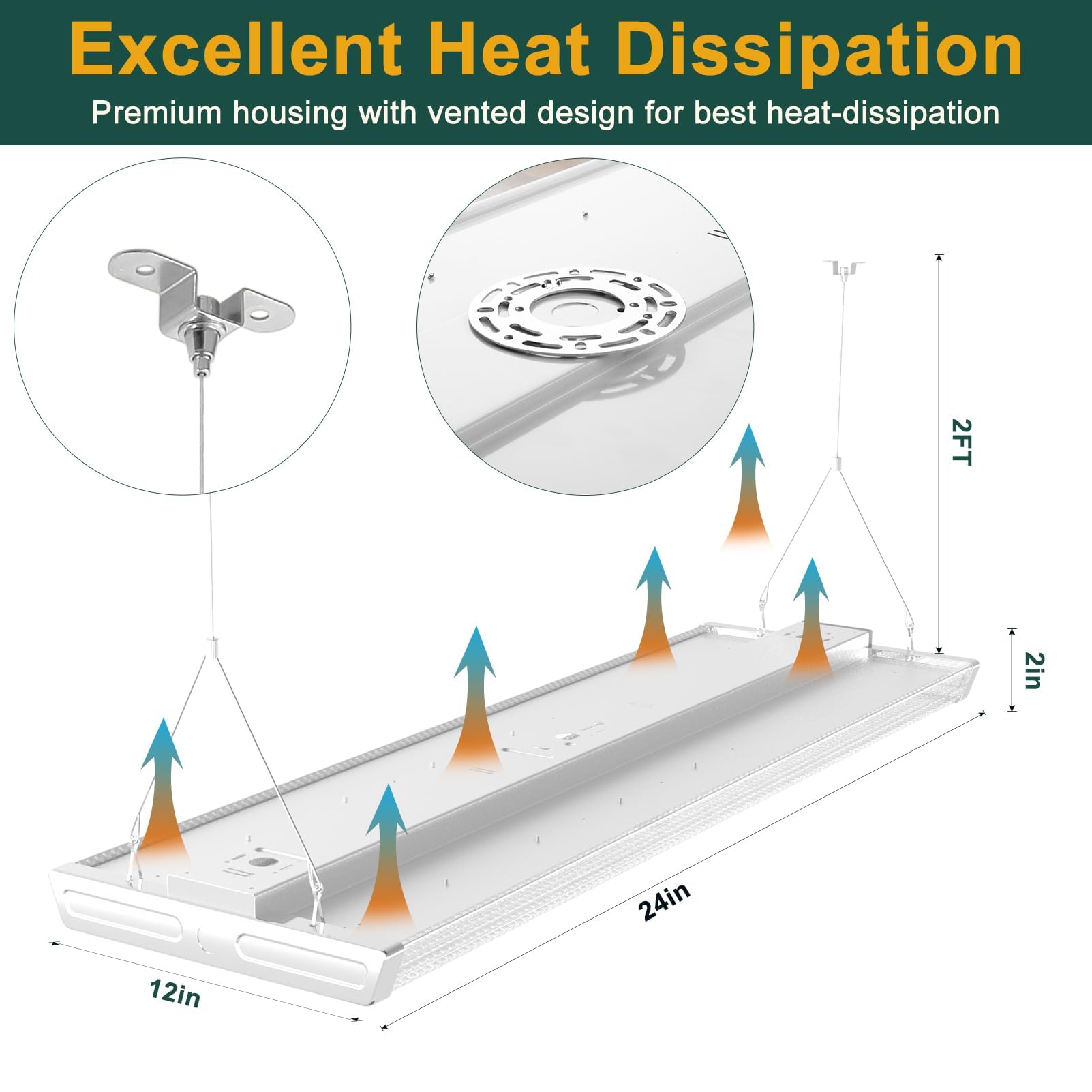 ACOHOOK 2FT 200W LED Commercial Linear High Bay Light 28000LM[Eqv.960W MH/HPS],AC100-277V【Driver Equipped】 5000K,Linear Hanging High Bay Light-2Pack