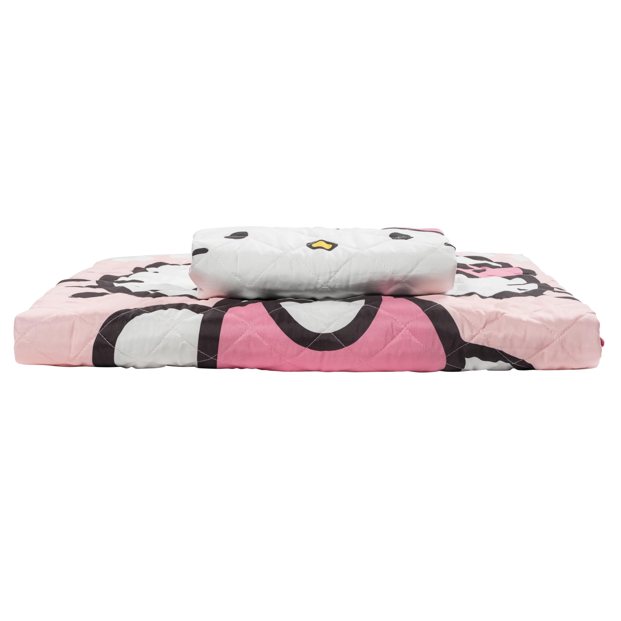 Jay Franco Hello Kitty Pink Stripes & Hearts Twin Size Quilt & Sham Set - Super Soft Lightweight Bedspread Set