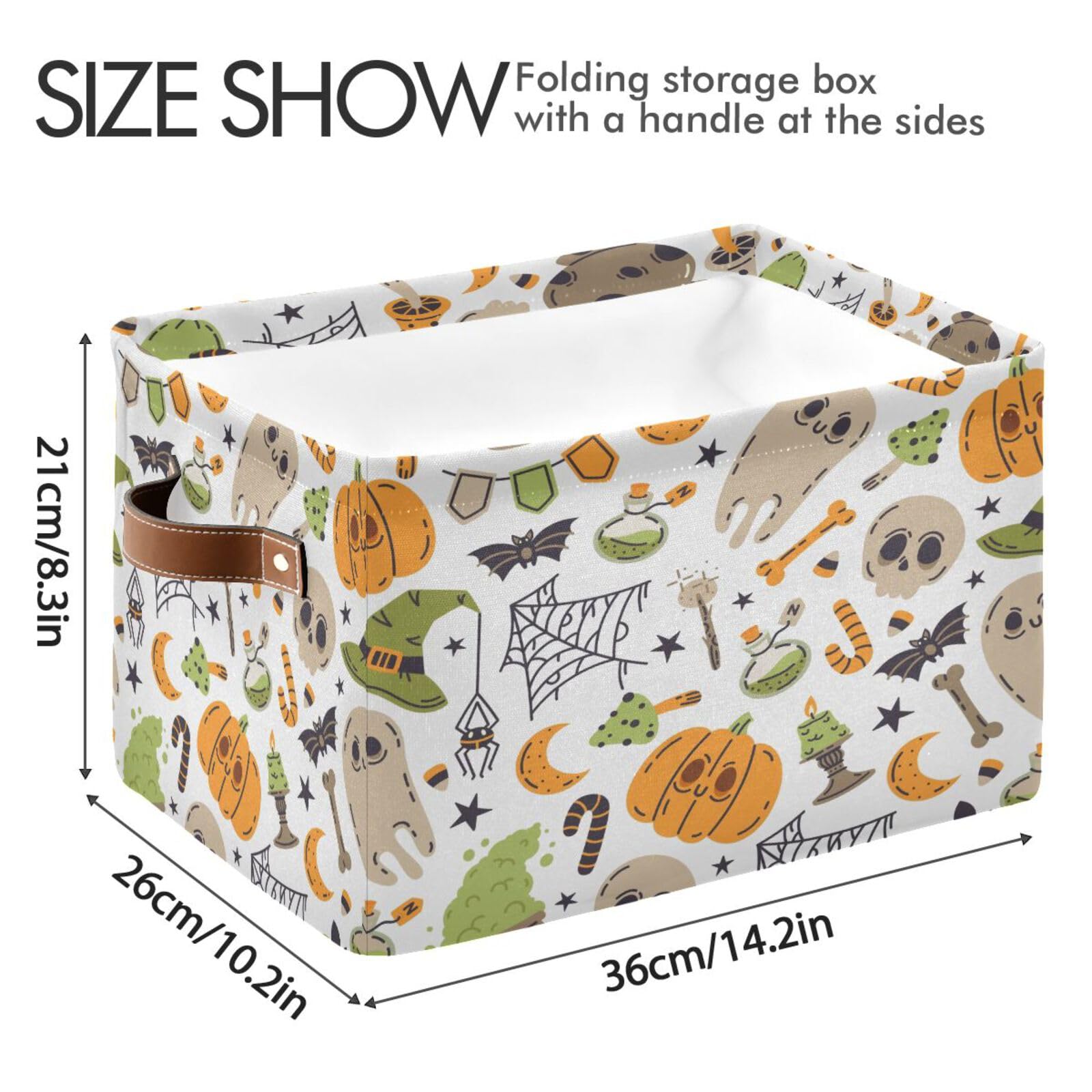 Kigai Happy Halloween Storage Basket with Handles Collapsible Storage Bins Canvas Fabric Storage Organizer for Shelves Closet Bedroom Living Room 1Pack