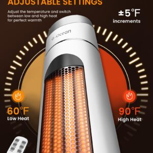 Space Heater, 34" Space Heater for Large Room with Remote, 1500W Tower Heater with 12H Timer, 70° Oscillating, Adjustable Thermostat, Overheating & Tip-over Protection, Indoor Use, White