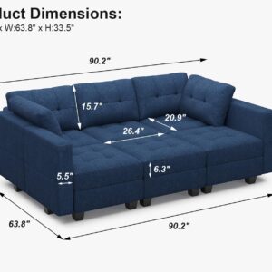 Belffin Modular Sleeper Sofa with Storage 6 Seat Sectional Couch Modular Sofa Bed for Living Room, Blue