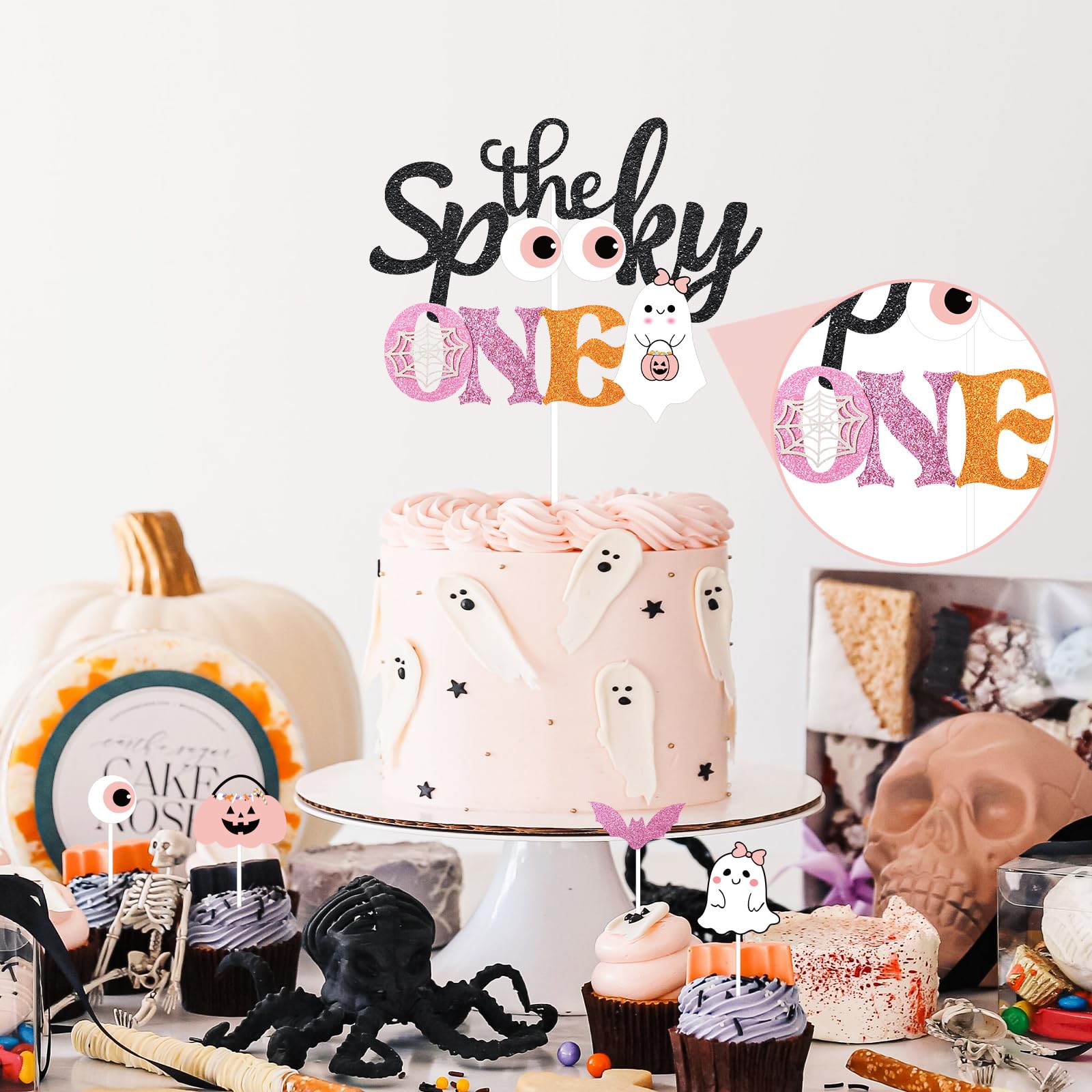 Girl Halloween 1st Birthday Party Decor Halloween Spooky One Banner Cute Ghost Cake Topper Balloon for Halloween Theme Little Boo First Birthday Happy Boo Day Baby Shower The Spooky One Party Supplies