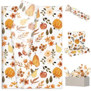 jarthenaamcs 100 sheets fall tissue paper fruit floral leaves pumpkin gift wrapping paper vintage decorative art paper for autumn home party diy crafts supplies, 14 x 20 inch