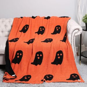 Halloween Ghost Throw Blanket, Ghost Pattern Blanket, Microfiber Ghost Flannel Blanket, Soft Cozy Plush Spooky Halloween Blanket for Bed Sofa Couch Home Decor (Black, 50" x 60")