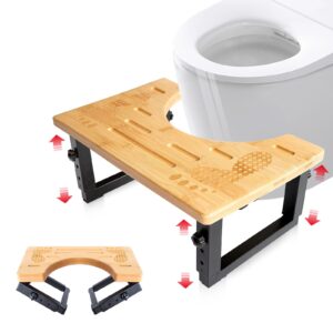 potty stool for adults, bamboo toilet stool, foot stool for toilet, adjustable height toilet poop stool, foldable wooden toilet stool, poop step stool for adults children pregnant women-a