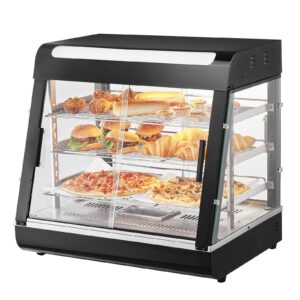 vevor 3-tier commercial food warmer display, 1200w food display warmer with light, adjustable shelf and temperature display, 86℉~185℉ steam heating, 111l for hamburger, pizza, bread, fried chicken