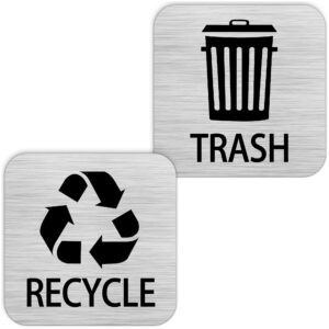 recycle and trash magnets sticker for recycling bins and kitchen trash cans, 2 magnetic sticker adhesives for trash cans, garbage containers, outdoor waste bin