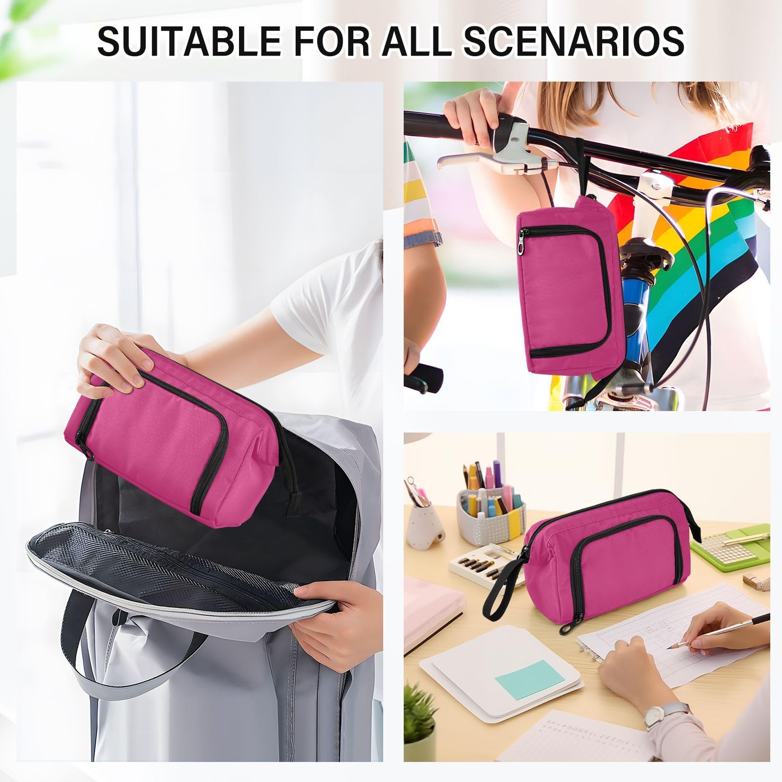 Hot Pink Pencil Case Large Capacity Pencil Pouch Aesthetic Stationery Portable Pen Bag Organizer Holder Box for Teens Girls Adults Student School