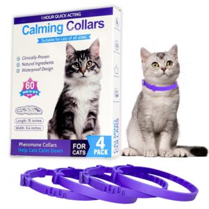 minasuki 4 pack calming collar for cats - long-lasting anxiety and stress relief, relaxing cat collar,adjustable pheromones collar for cats，natural soothing 60 days of continuous calming move