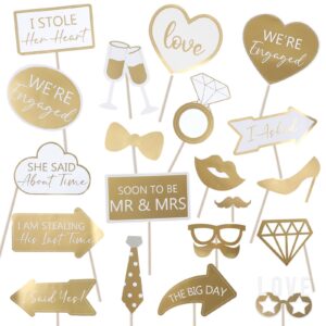 ojustbeok 40pcs engagement party decorations gold engagement photo booth props we are engaged photo props decorations for wedding reception bridal shower ceremony party supplies favors