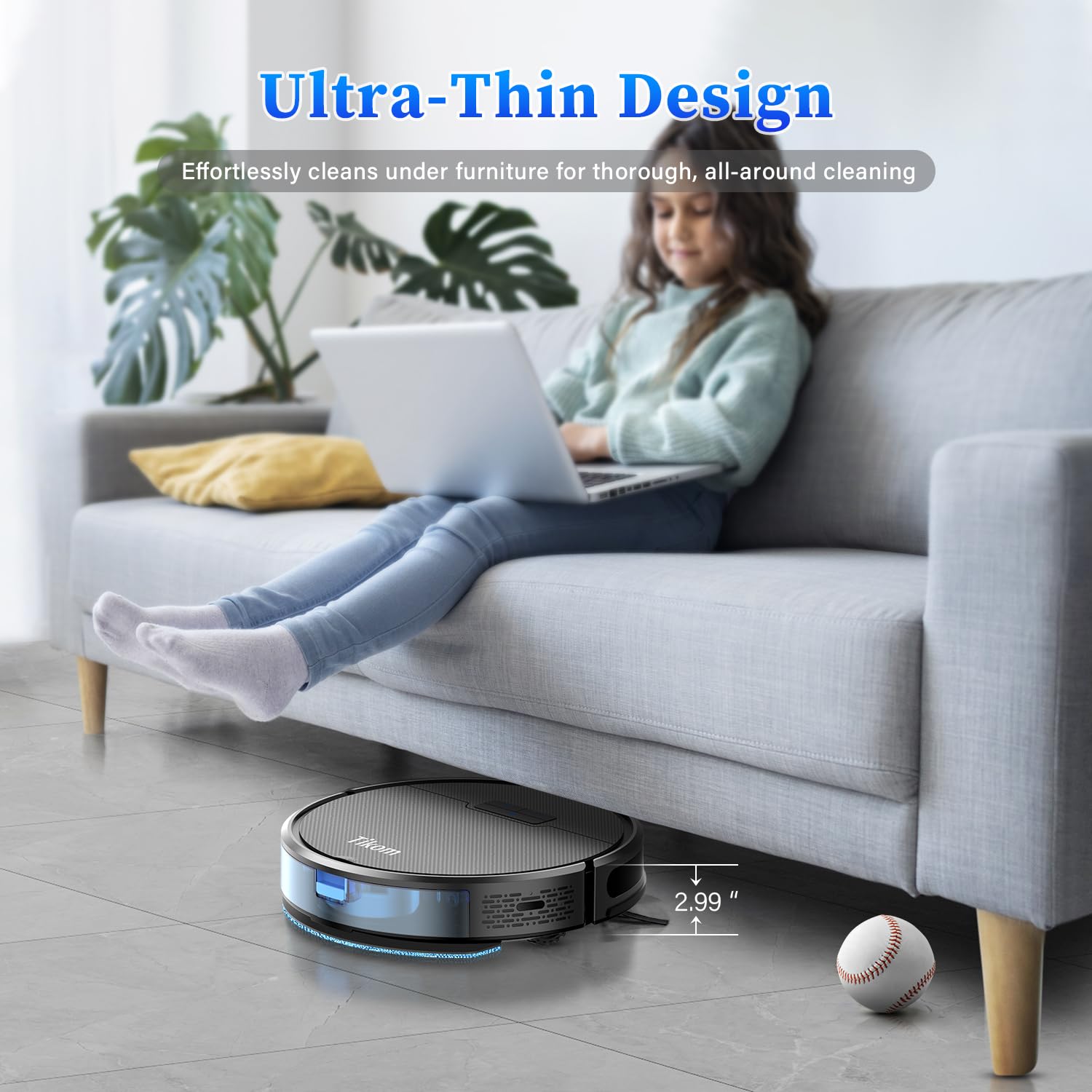 Tikom Robot Vacuum and Mop Combo, Robot Vacuum Cleaner with Powerful Suction, Super Thin, Self-Charging Robotic Vacuum Cleaner for Carpet, Pet Hair, Hard Floors, APP & Remote Control