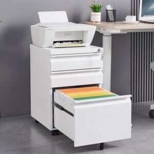 Daokesecr Filing Cabinets for Home Office, 3 Drawer File Cabinet with Lock, Under Desk Home Office Cabinet, Locking File Cabinet for A4/Letter/Legal, Fully Assembled Expect Casters, Matte White