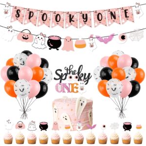 girl halloween 1st birthday party decor halloween spooky one banner cute ghost cake topper balloon for halloween theme little boo first birthday happy boo day baby shower the spooky one party supplies