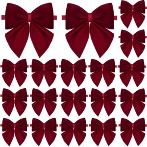 cinnvoice 48 pcs mini velvet christmas bow with clips for christmas tree gift wrapping 4 inch vintage velvet ribbon bows christmas napkin rings hair bows for wreath diy crafts supplies(red wine)