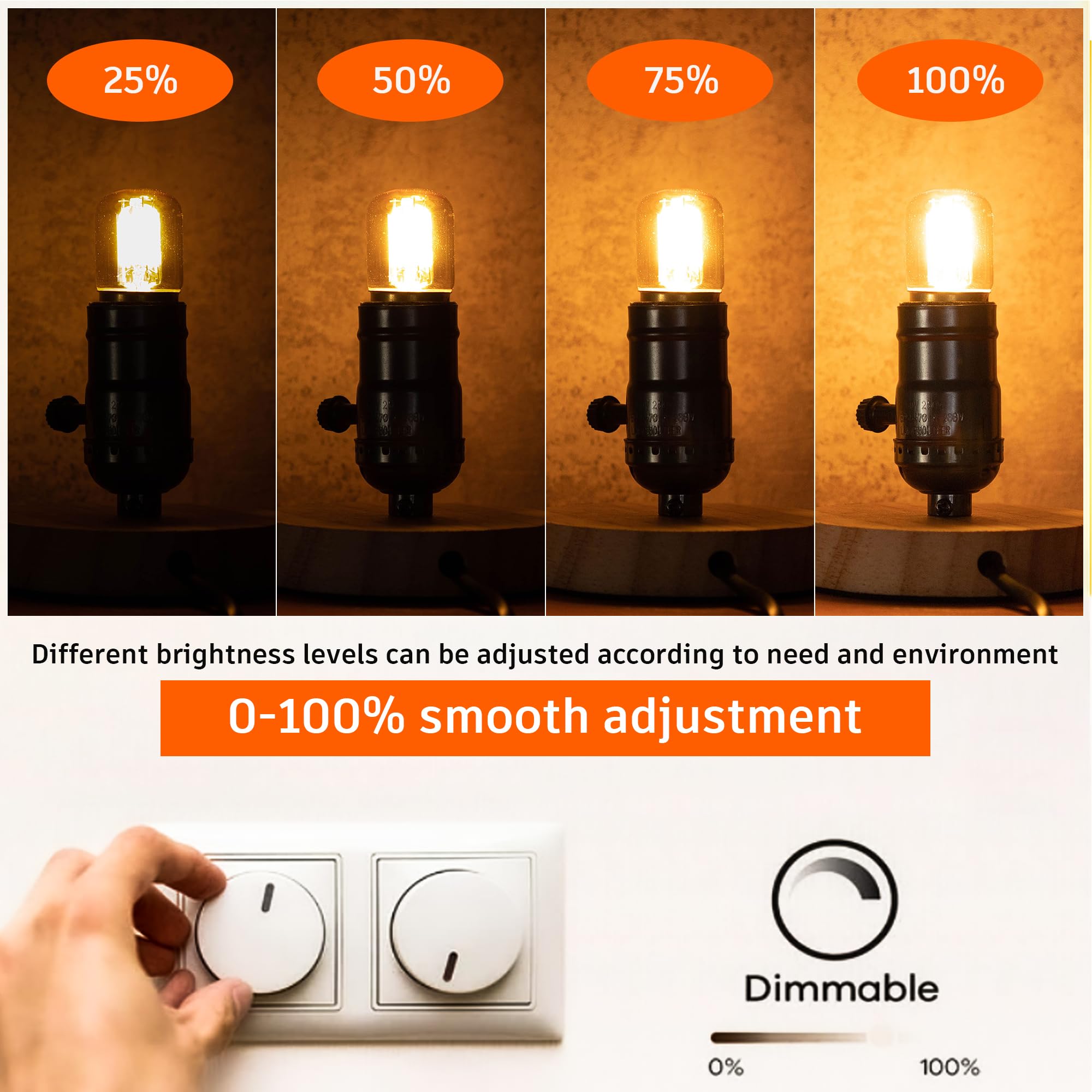 Grensk 25 Watt Light Bulbs E26 Low Watt Light Bulbs 3W,Dimmable Amber Tube Small Night Light Edsion Bulbs,Warm White 2200k, Flicker-Free,110V,Glass,4Pcs