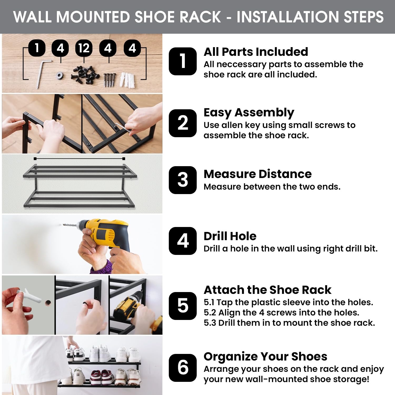 CULTURE LABELS Floating Shoe Rack - Modern 2-Tier Shoe Hanger Ideal for Entryway, Hallway, and Bedroom - Floating Shoe Display, Fits Various Shoe Sizes