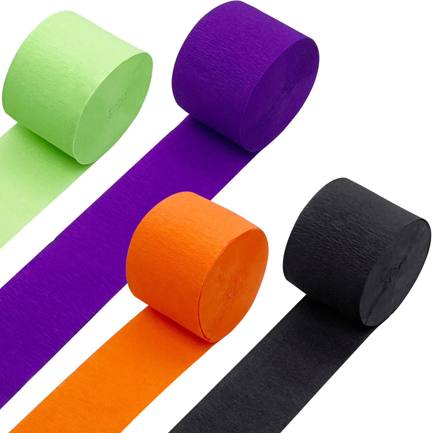 PheiLa Halloween Party Supplies, 4 Rolls Orange Black Purple Green Crepe Paper Streamers for Halloween DIY, Home Party Backdrop Decorations, 1.77 Inch x 82 Ft/Roll, 328ft