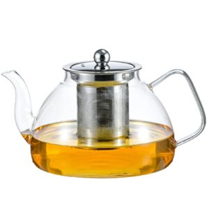 wlasss glass teapot with stainless steel removable infuser (1200 ml/40 oz), glass tea kettle stovetop safe for blooming and loose leaf tea