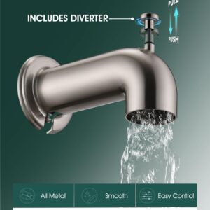 LOCALAND Extra Long Tub Spout with Diverter, Fits for 1/2" IPS Threads,Brushed Nickel