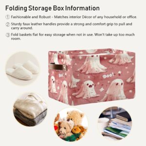 Kigai Halloween Boo Storage Basket with Handles Collapsible Storage Bins Canvas Fabric Storage Organizer for Shelves Closet Bedroom Living Room 1Pack