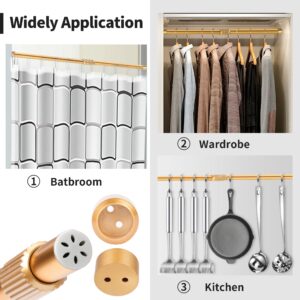 Closet Rods 2 pack, Closet Pole for Hanging Clothes, Strong Tension Rod for Closet 17-30 inch Premium Aluminum, with End Supports for Wardrobes (Gold)