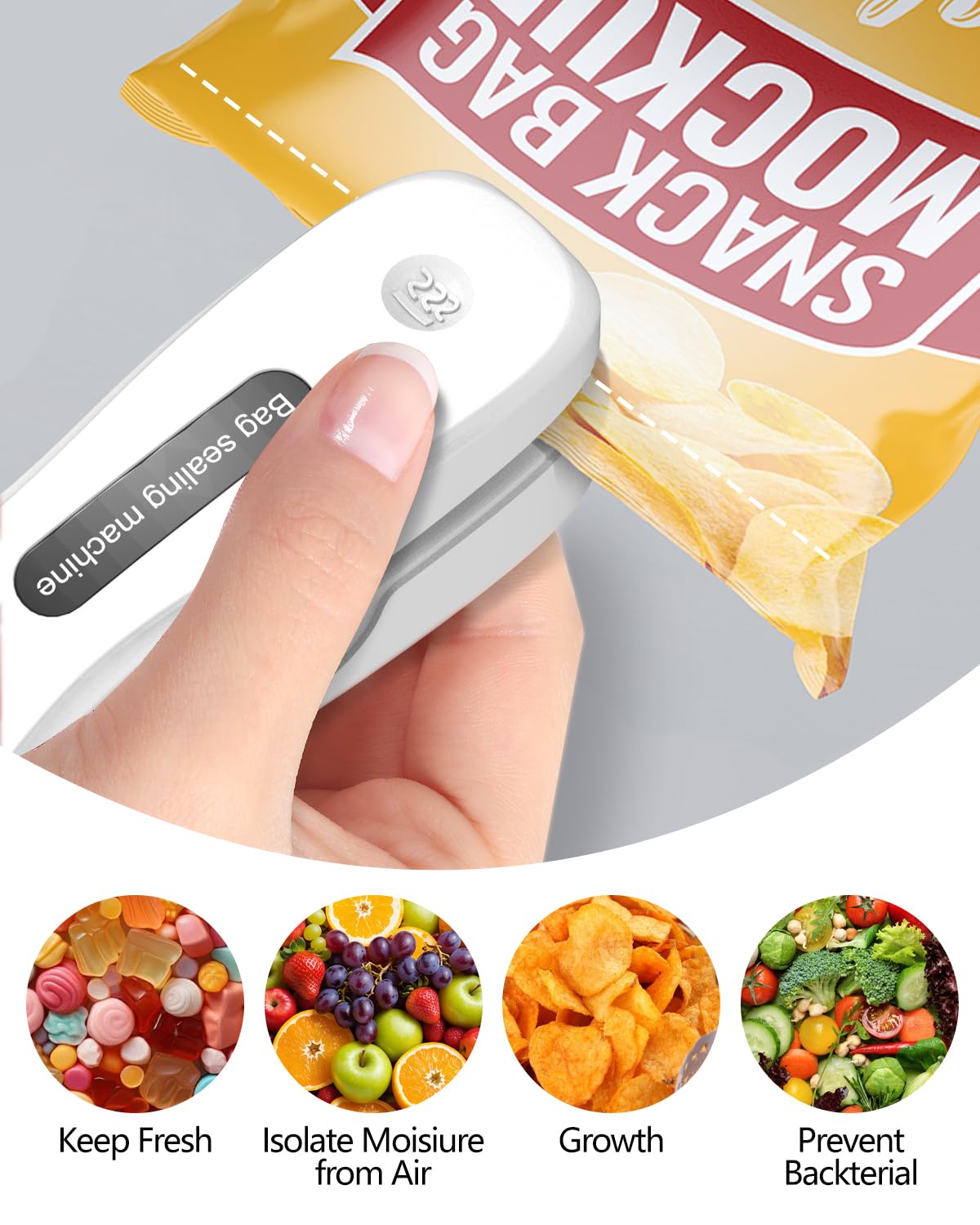 Mini Bag Sealer, Rechargeable Bag Sealer 2-in-1 Bag Sealer and Cutter Easy-use Snack Sealer with Magnet Portable Bag Resealer USB Mini Sealer for Chip Bag Plastic Bag Storage Freshness