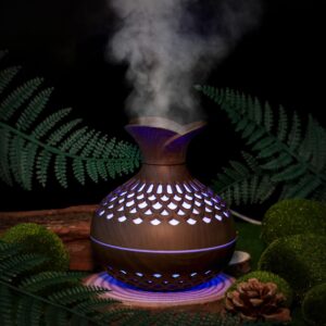 portable mini humidifier, 300ml small humidifiers wooden vase flower aroma diffuser, quiet cool mist humidification for baby bedroom travel office, usb powered, colorful light, darkwood