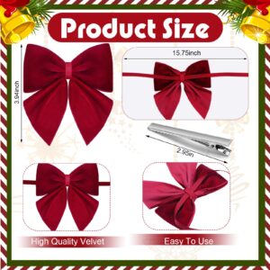 Cinnvoice 48 Pcs Mini Velvet Christmas Bow with Clips for Christmas Tree Gift Wrapping 4 inch Vintage Velvet Ribbon Bows Christmas Napkin Rings Hair Bows for Wreath DIY Crafts Supplies(Red Wine)