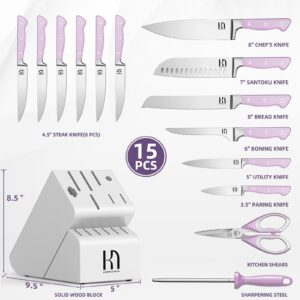 KnifeSaga Knife Block Set 15 Pcs, Kitchen Knife Set, Enduring Razor-Sharp Japanese High Carbon Stainless Steel Knife Set with Block, Purple