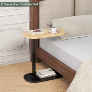 C Shaped Side Table,Adjustable Height C Table End Table for Couch,360°Swivel Couch Side Tables Slide Laptop Desk for Sofa/Bed/Bathtub/Rotating Tabletop (Log)