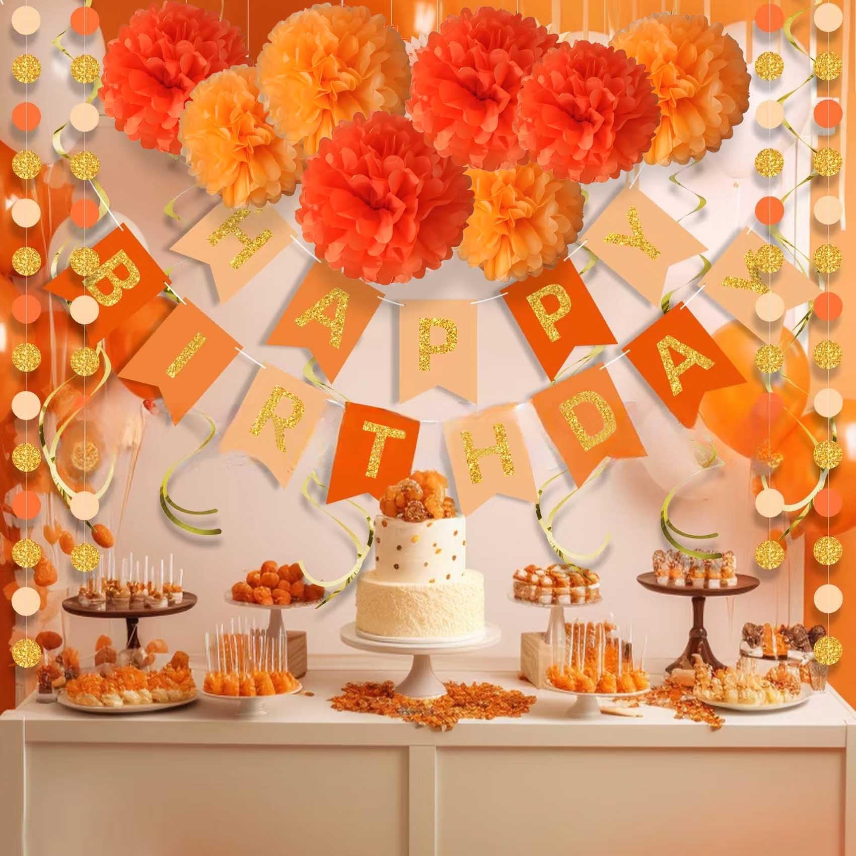 Orange Tissue Paper Pom Poms 12Pcs- Hanging Paper Flowers for Wedding Birthday Graduations Christmas and Special Occasions(8 &10 & 12 inch) ﻿