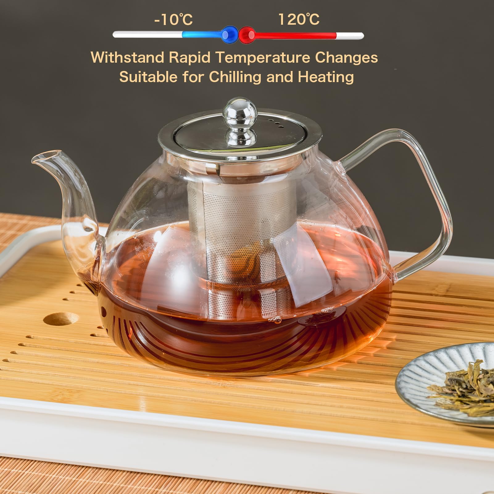 Wlasss Glass Teapot with Stainless Steel Removable Infuser (1200 ml/40 oz), Glass Tea Kettle Stovetop Safe for Blooming and Loose Leaf Tea