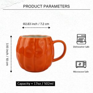 binsakao 2pcs Pumpkin Mugs - 17 oz Large Fall Coffee Mugs - Ceramic Pumpkin Mugs for Cappuccino Coffee Latte Drinkings - Women Men Thanksgiving Gift