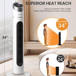 Space Heater, 34" Space Heater for Large Room with Remote, 1500W Tower Heater with 12H Timer, 70° Oscillating, Adjustable Thermostat, Overheating & Tip-over Protection, Indoor Use, White