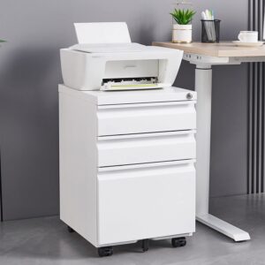 Daokesecr Filing Cabinets for Home Office, 3 Drawer File Cabinet with Lock, Under Desk Home Office Cabinet, Locking File Cabinet for A4/Letter/Legal, Fully Assembled Expect Casters, Matte White