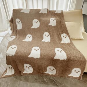 Halloween Ghost Throw Blanket, Ghost Pattern Blanket, Microfiber Ghost Flannel Blanket, Soft Cozy Plush Spooky Halloween Blanket for Bed Sofa Couch Home Decor (Black, 50" x 60")