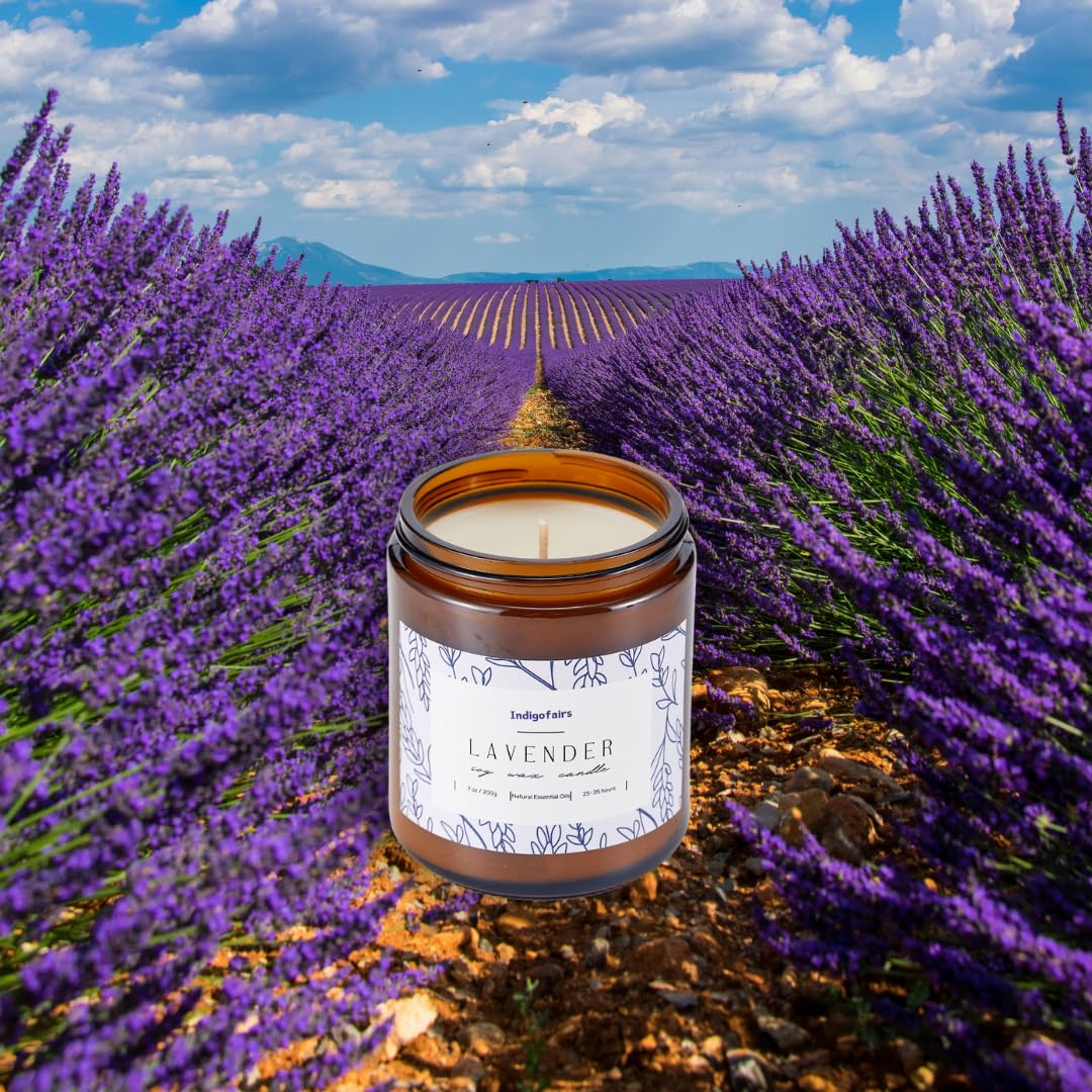 Indigofairs Lavender Candle, 7oz Medium Jar Scented Candle, Aromatherapy Candle for Home Scented, 40 Hours of Burn Time Candle for Women/Men