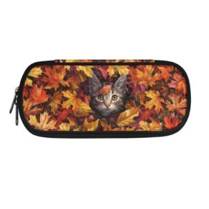 aqyaptoiy maple leaf kids pencil case for boys girls fall pencil pouch,cute cat pencil pouch organizer for preschool children pencil container for toddler niñas pencil bag