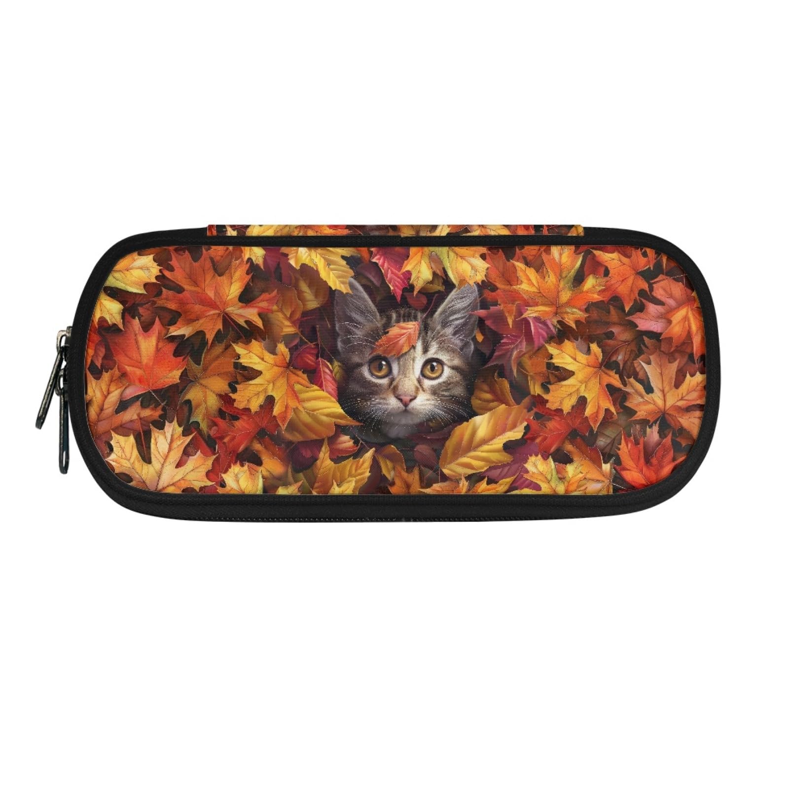 AQYAPTOIY Maple Leaf Kids Pencil Case for Boys Girls Fall Pencil Pouch,Cute Cat Pencil Pouch Organizer for Preschool Children Pencil Container for Toddler Niñas Pencil Bag