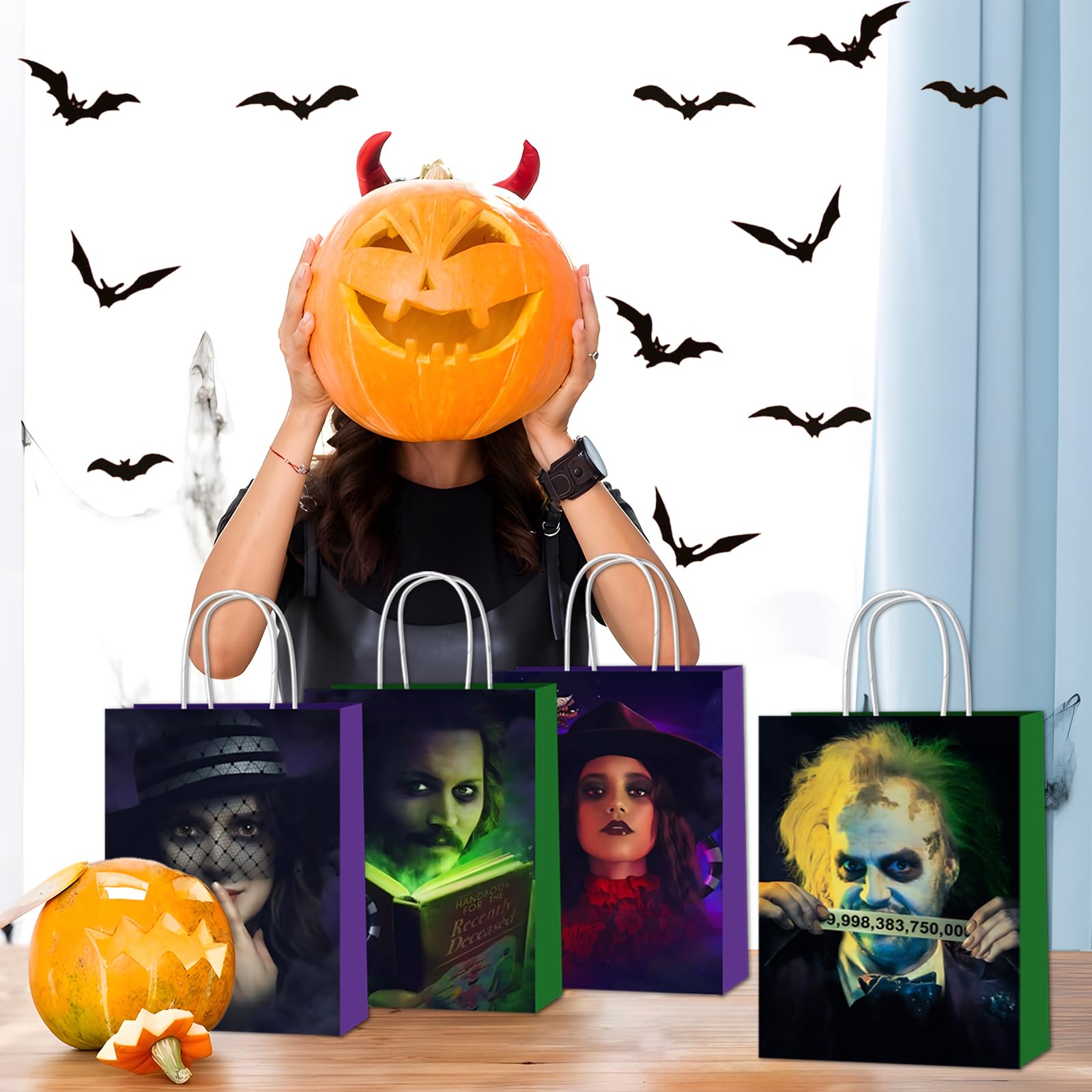 16pcs Horror Beetleju Halloween Party Decorations Paper Bags Double-side Halloween Goodie Bags Horror Theme Halloween Party Paper Bags Decor with 4 Different Style Scary Halloween Party Supplies