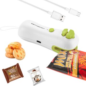 bag sealer mini 2 in 1,bag sealer heat seal with cutter, portable handheld food resealer sealing machine, with type-c power cable and magnet, for chip bags & food storage freshness, green