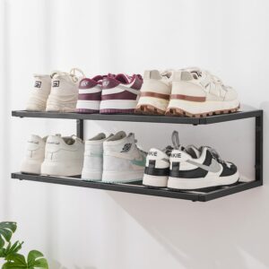 culture labels floating shoe rack - modern 2-tier shoe hanger ideal for entryway, hallway, and bedroom - floating shoe display, fits various shoe sizes